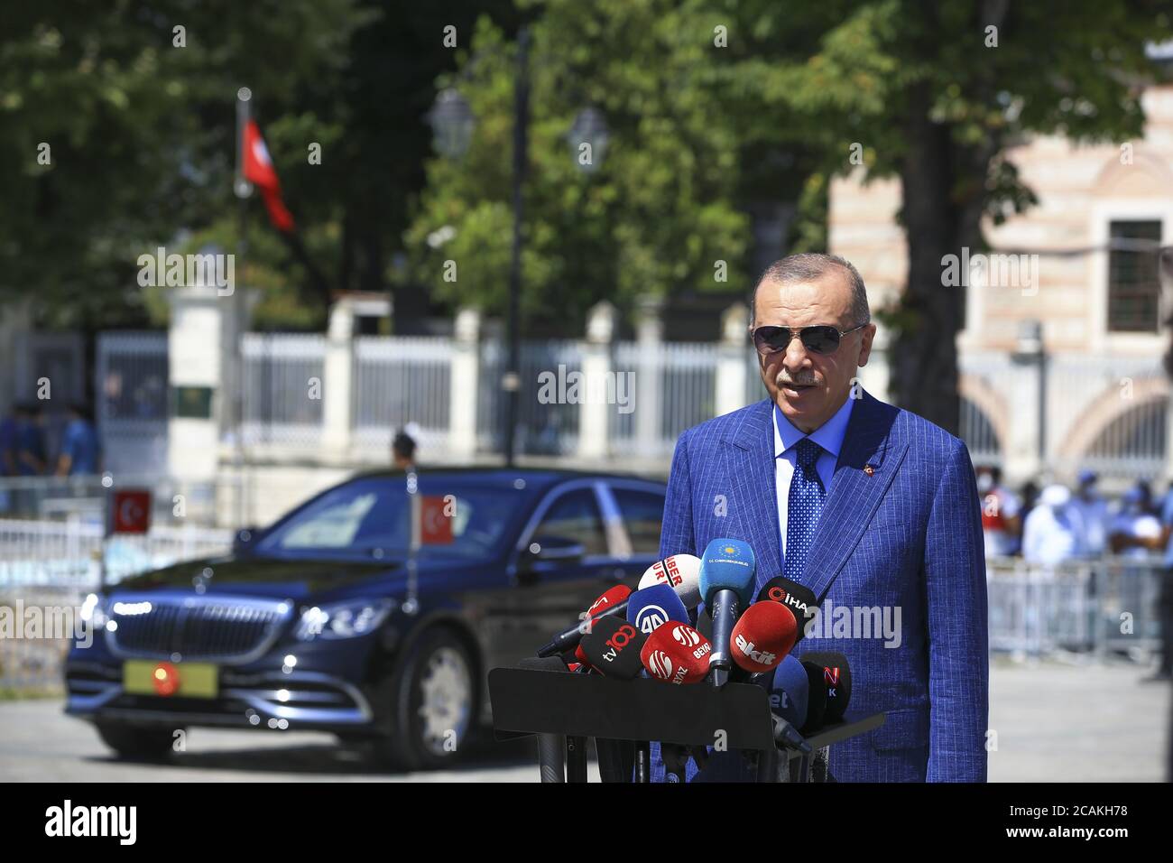 Istanbul. 7th Aug, 2020. Turkish President Recep Tayyip Erdogan speaks ...