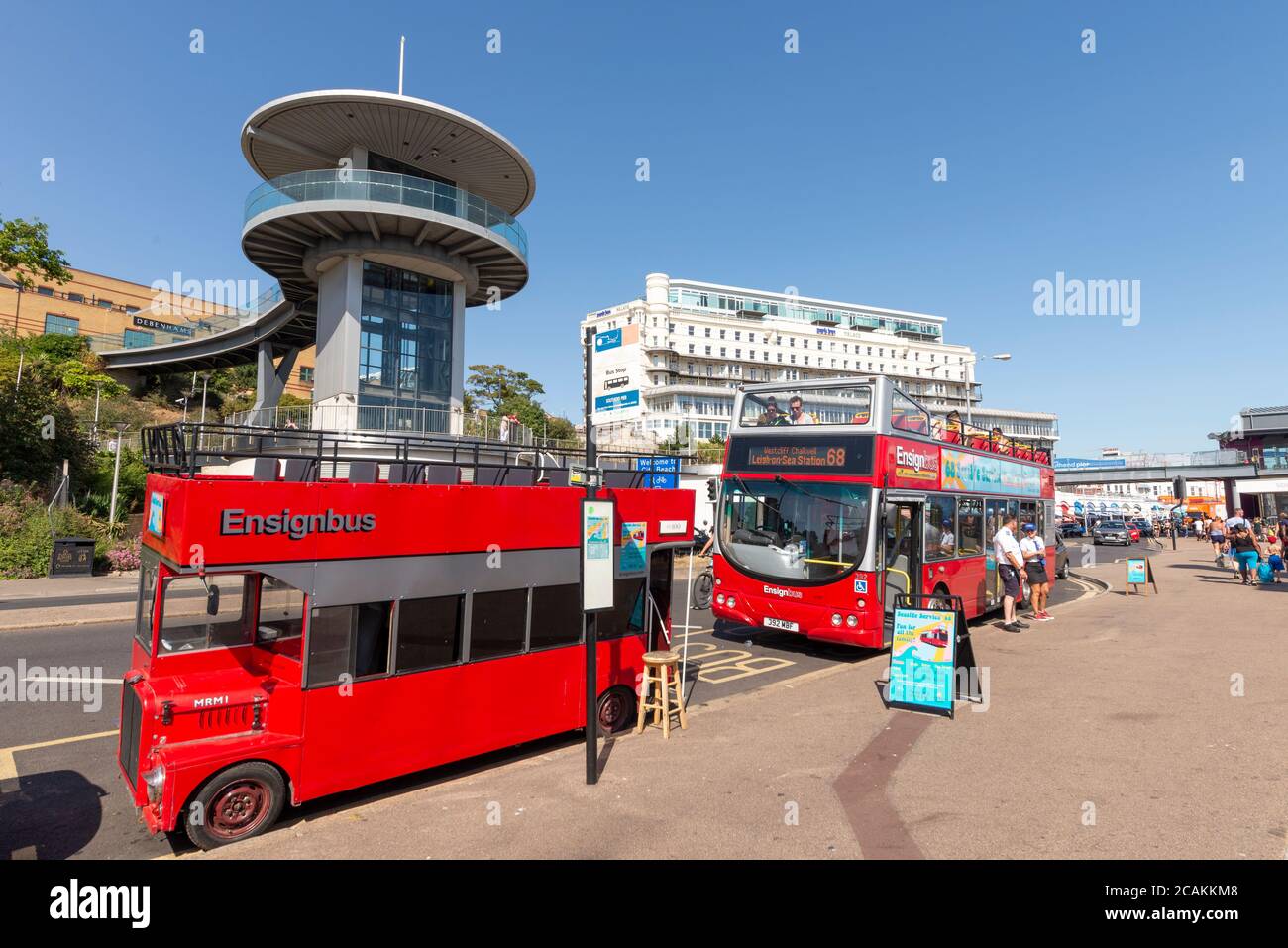 Ensignbus route 68 open top bus on a hot day in Southend on Sea, Essex ...