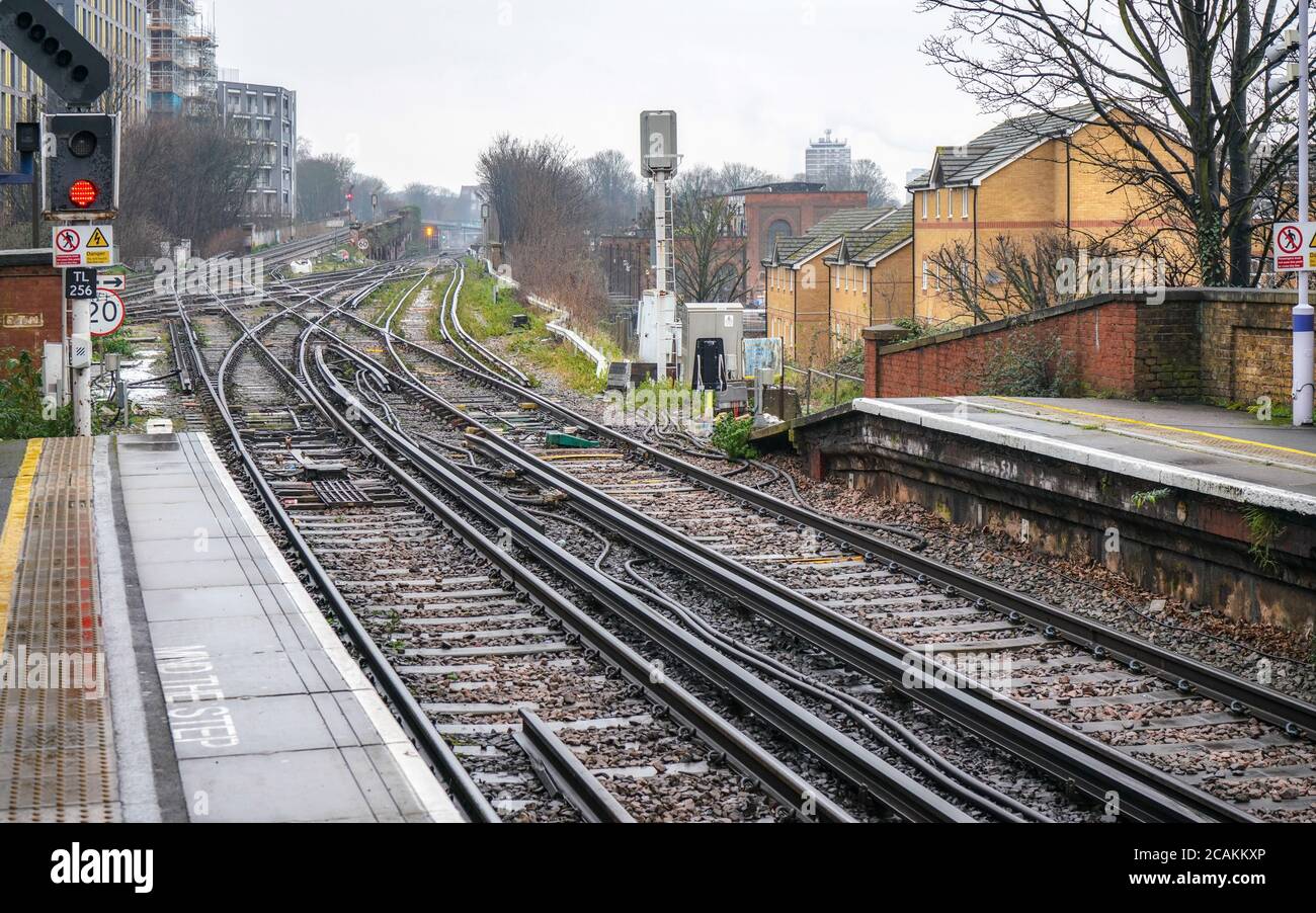 London, United Kingdom - February 01, 2019: Many railway tracks and ...