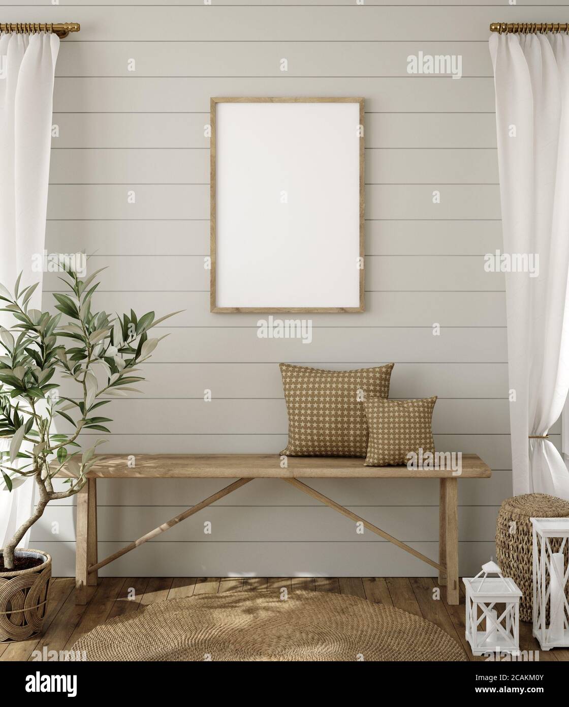 Mockup in farmhouse interior background, 3d render Stock Photo - Alamy