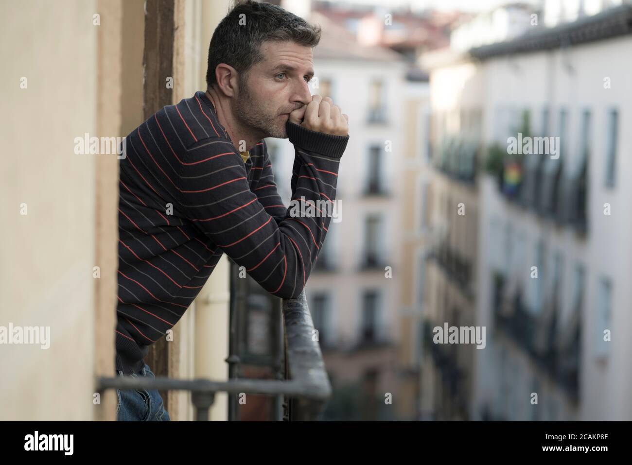 urban lifestyle emotional portrait of 30s handsome man sad and ...