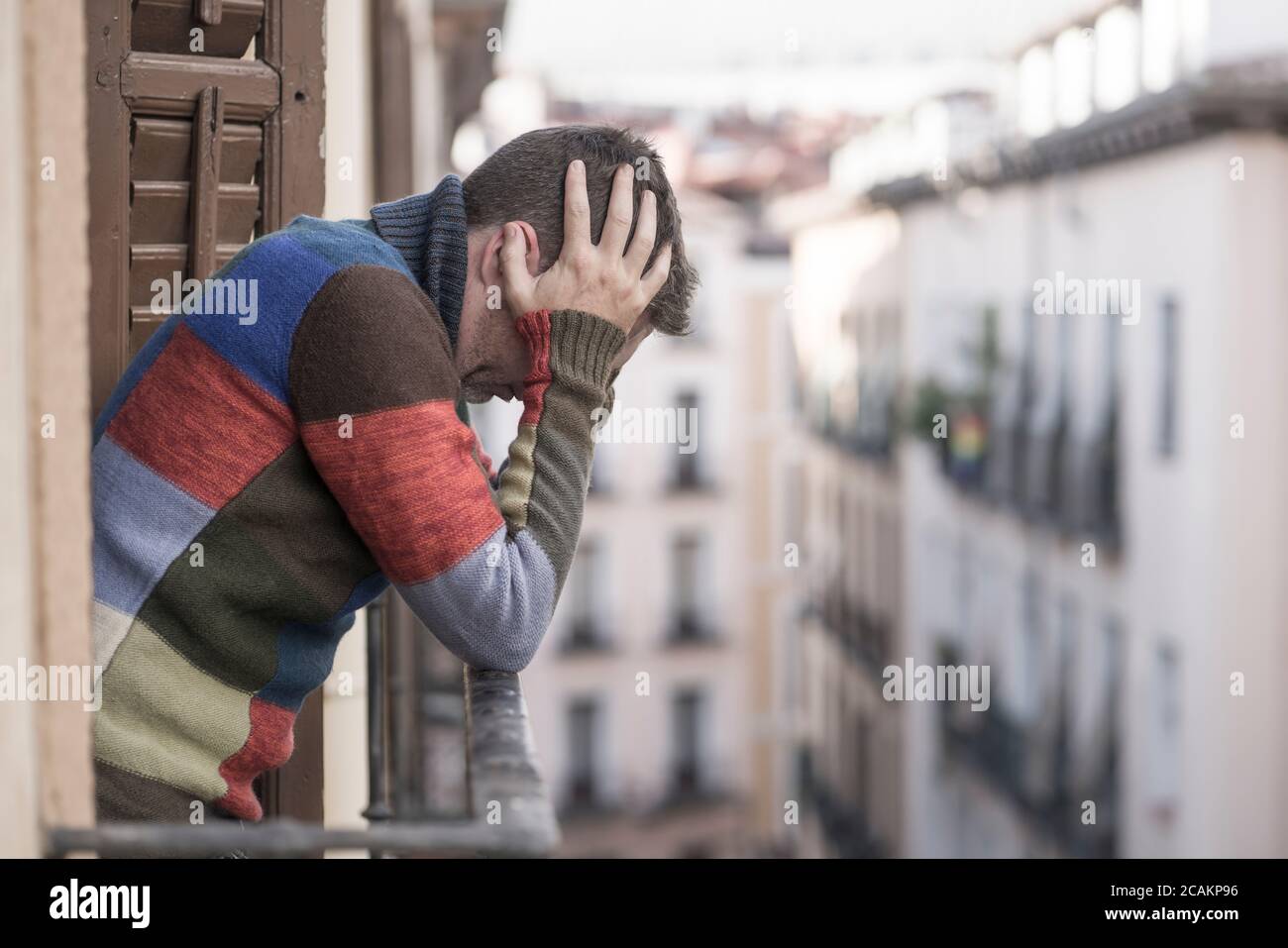 urban lifestyle emotional portrait of young attractive and depressed ...