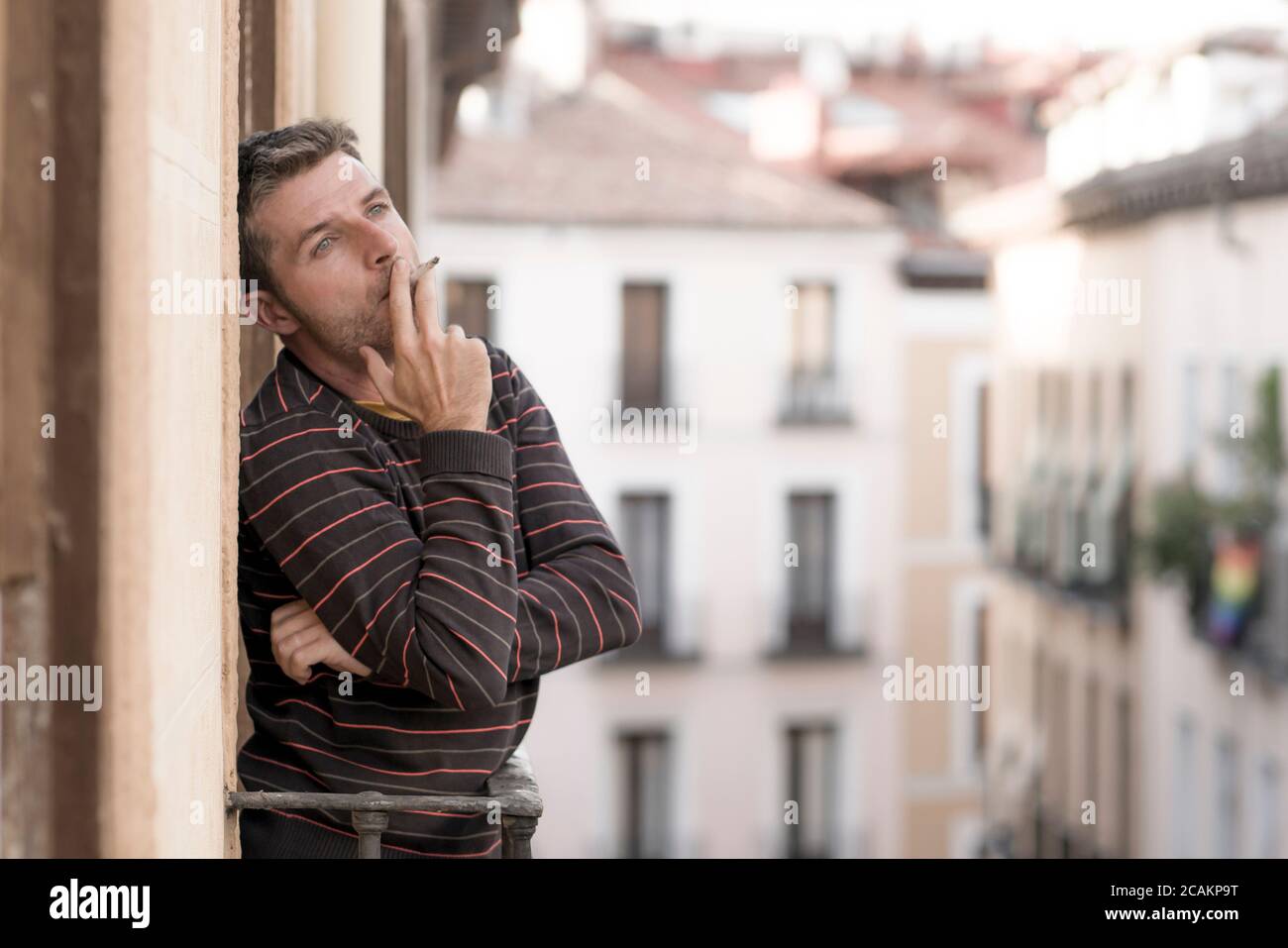 urban lifestyle emotional portrait of young handsome man sad and ...