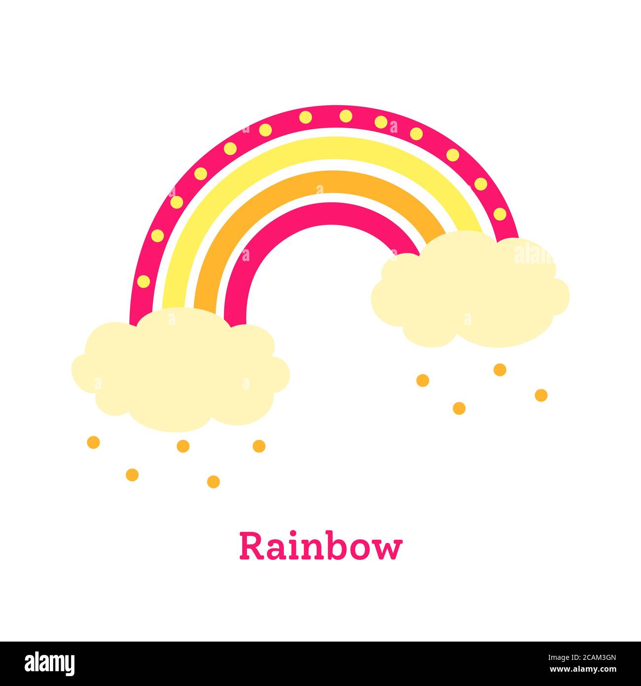 Rainbow flat cartoon style. Rainbow with clouds abstract hand drawn ...