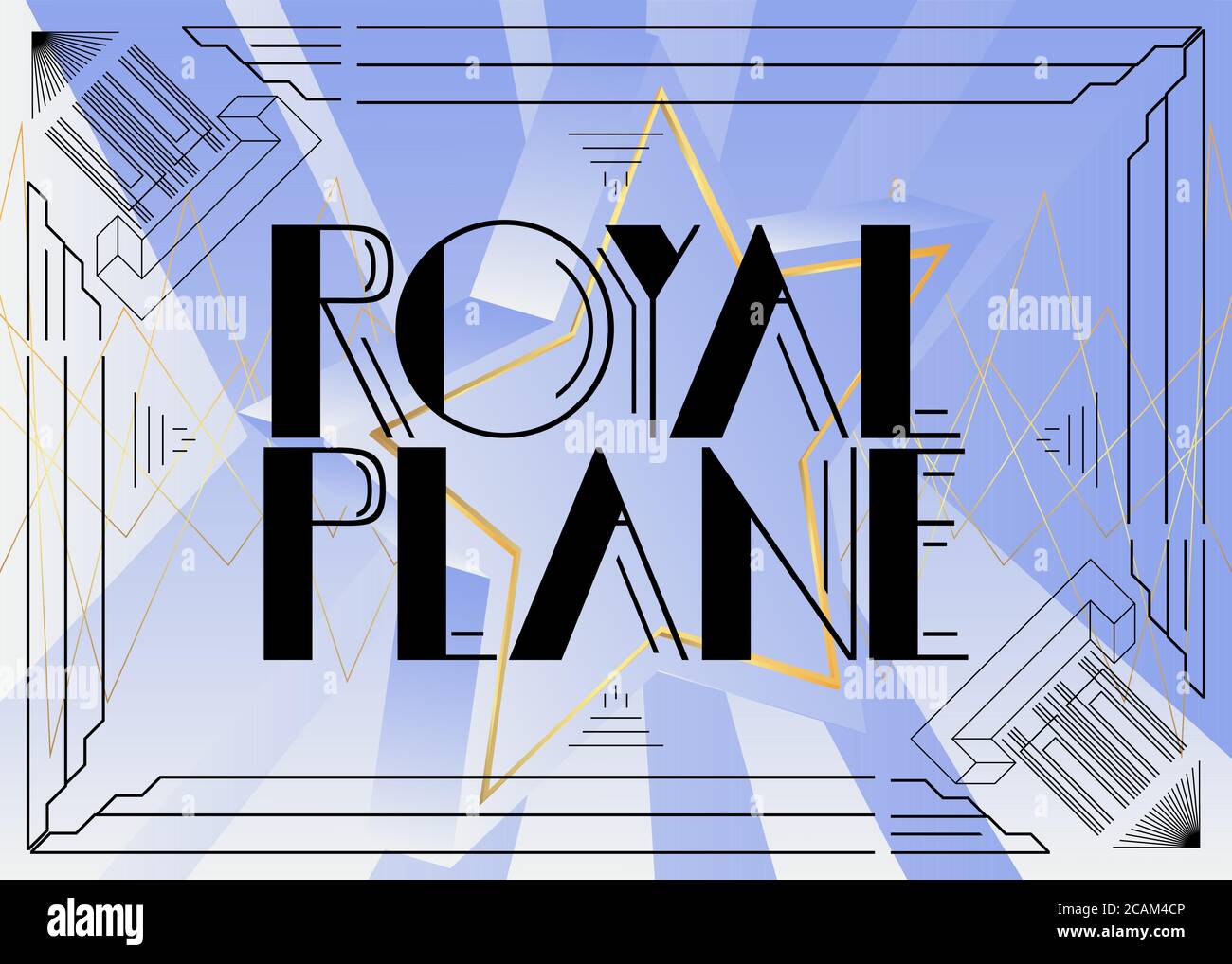 Art Deco Royal Plane text. Decorative greeting card, sign with vintage ...
