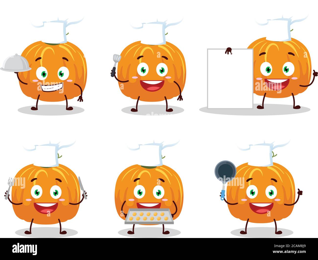 Cartoon character of pumpkin with various chef emoticons Stock Vector ...