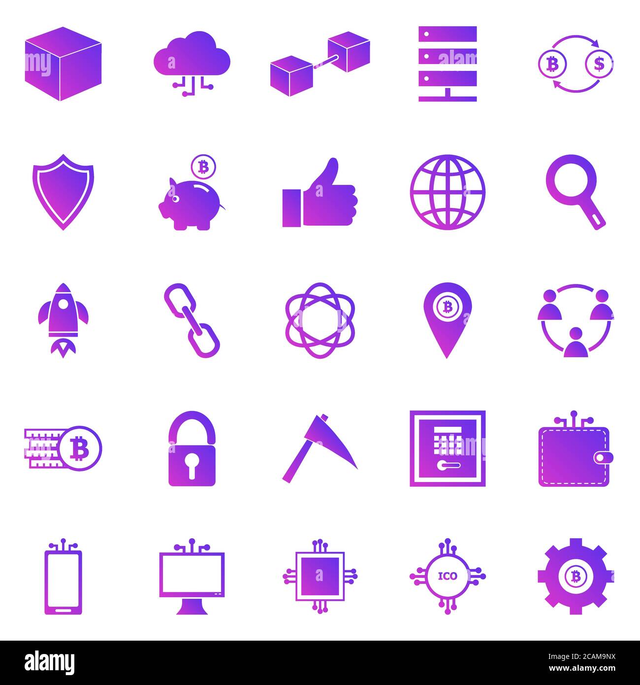 Blockchain gradient icons on white background, stock vector Stock ...