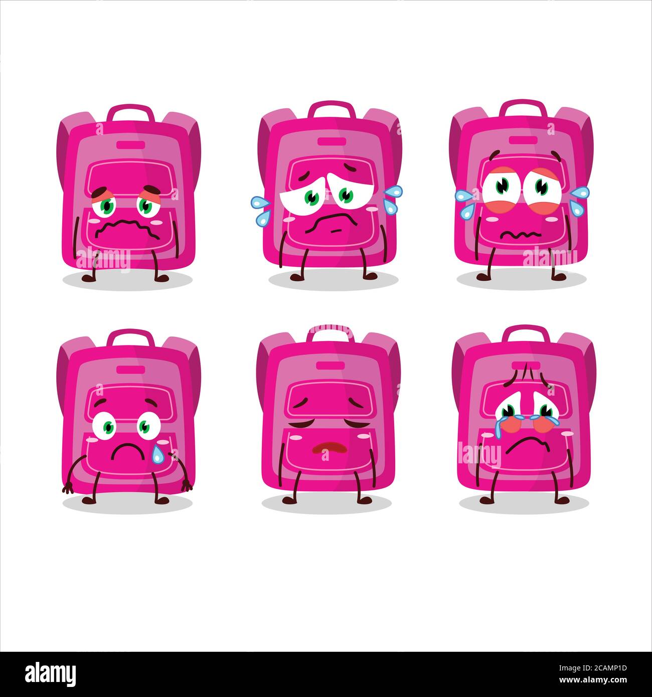 Pink school bag cartoon character with sad expression Stock Vector ...