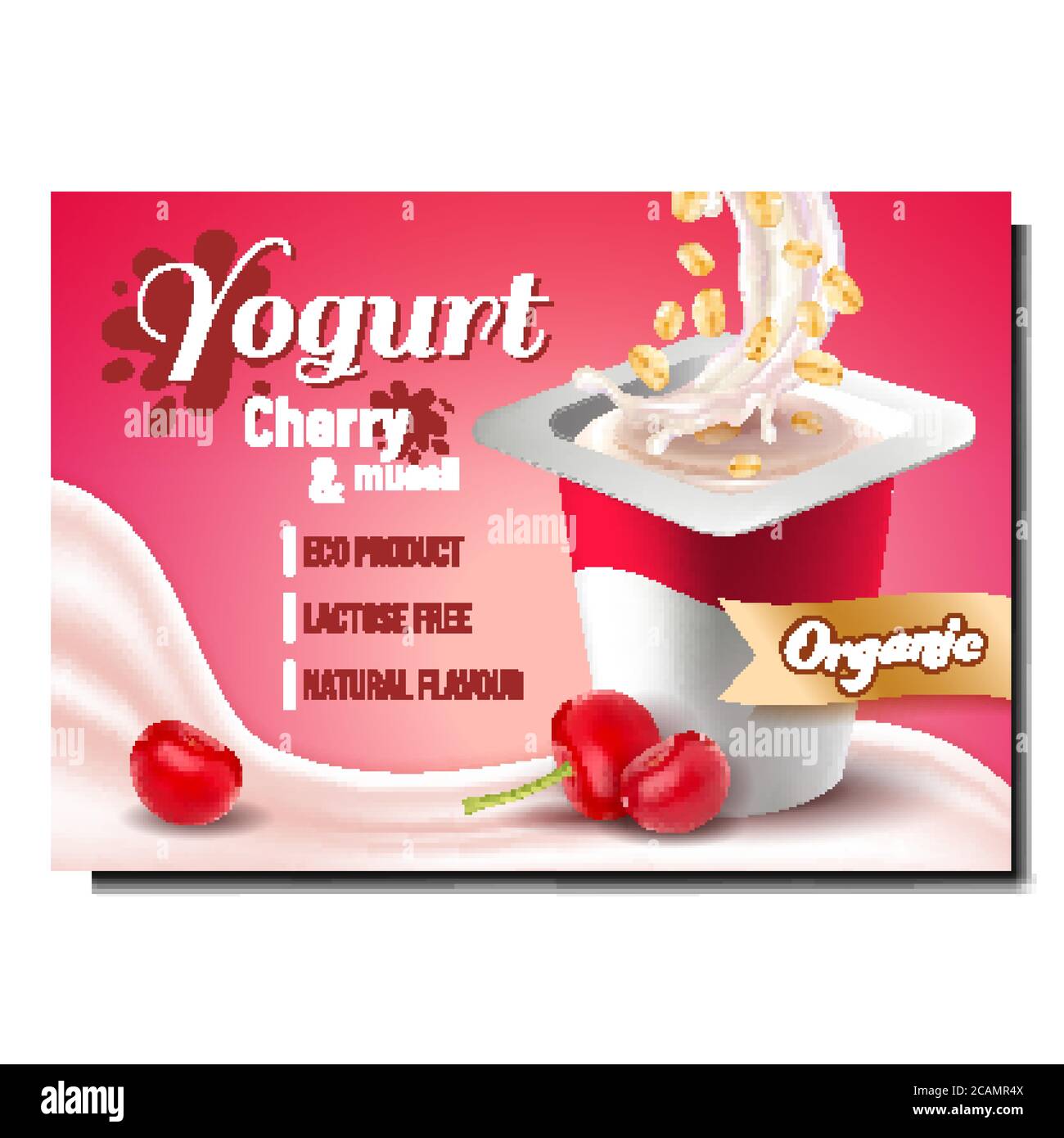 Yogurt With Cherry And Muesli Promo Poster Vector Stock Vector Image ...