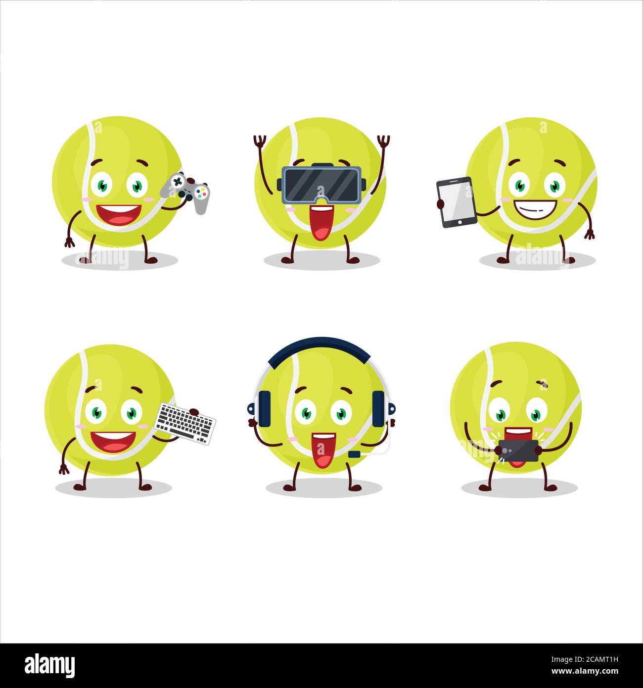 Tennis ball cartoon character are playing games with various cute ...