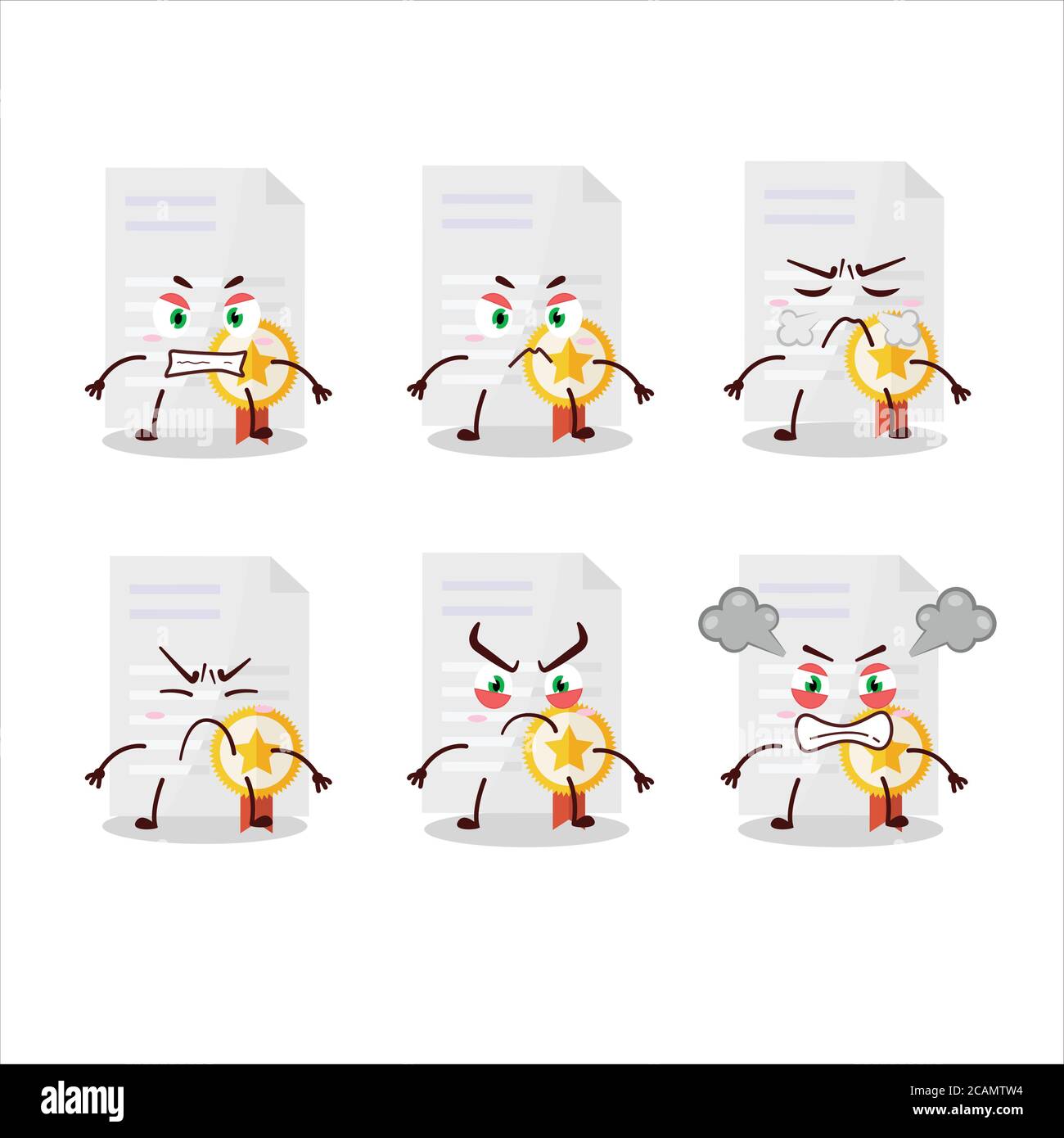 Award diploma cartoon character with various angry expressions Stock ...