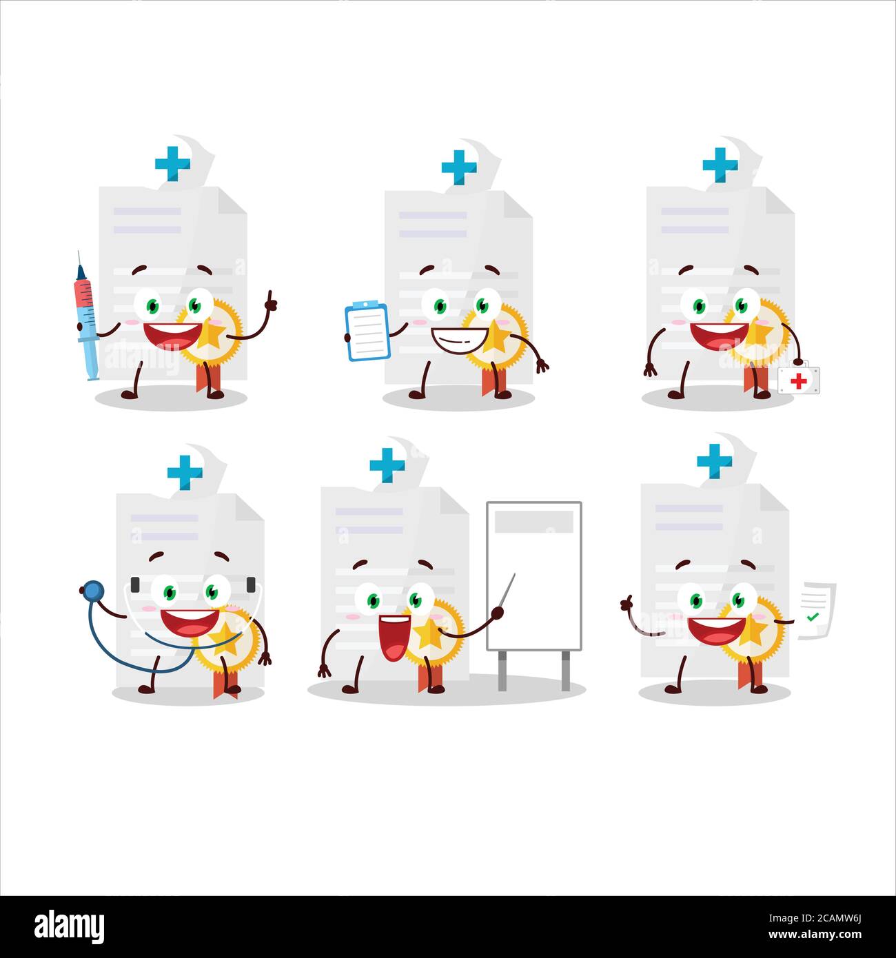 Doctor profession emoticon with award diploma cartoon character Stock ...