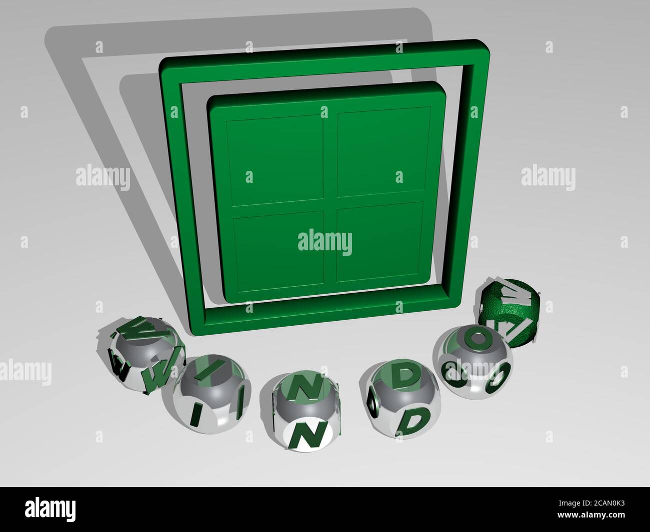 WINDOW round text of cubic letters around 3D icon, 3D illustration for ...