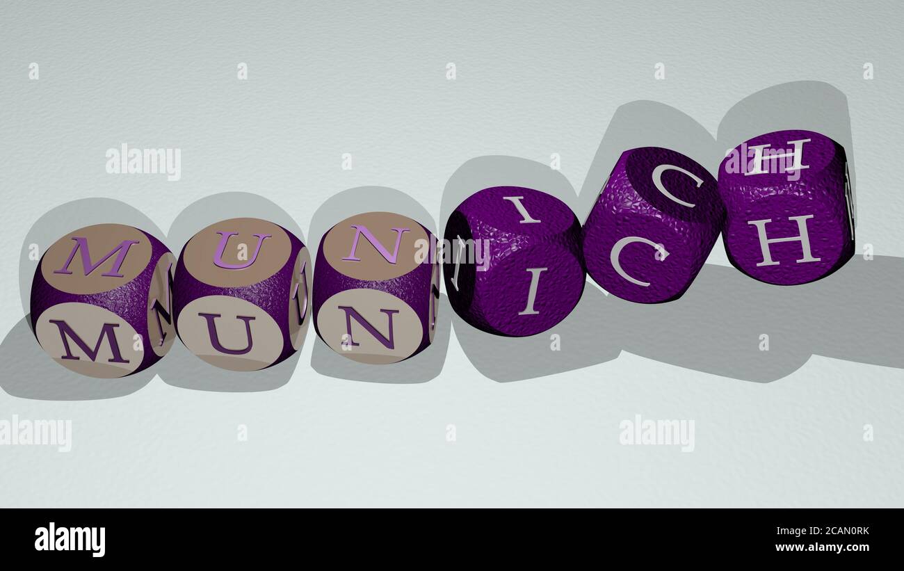 munich text by dancing dice letters, 3D illustration for germany and ...