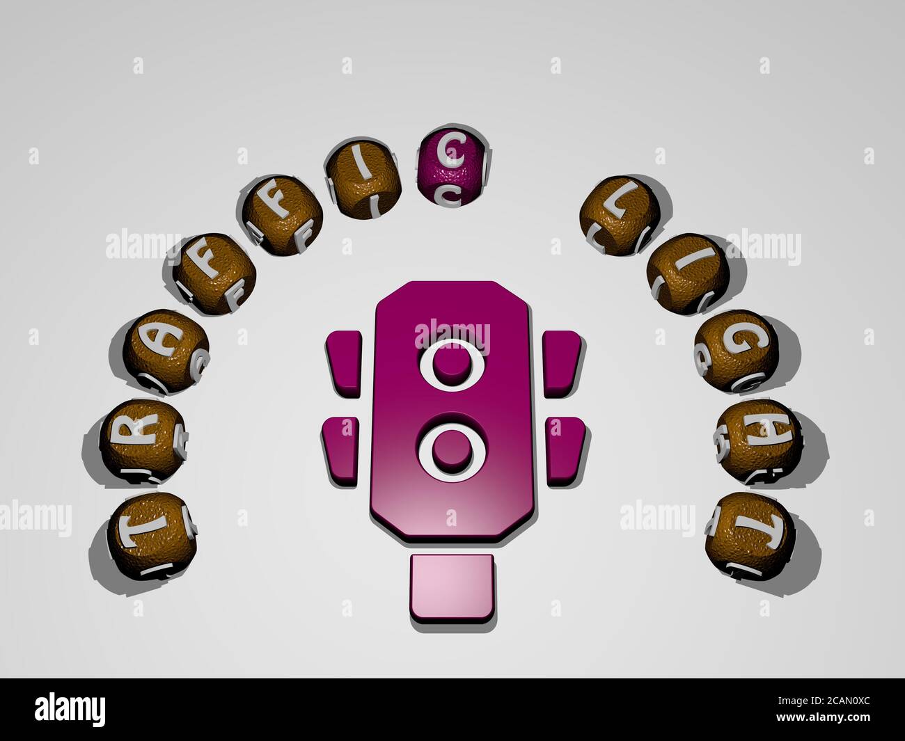 TRAFFIC LIGHT icon surrounded by the text of individual letters, 3D ...