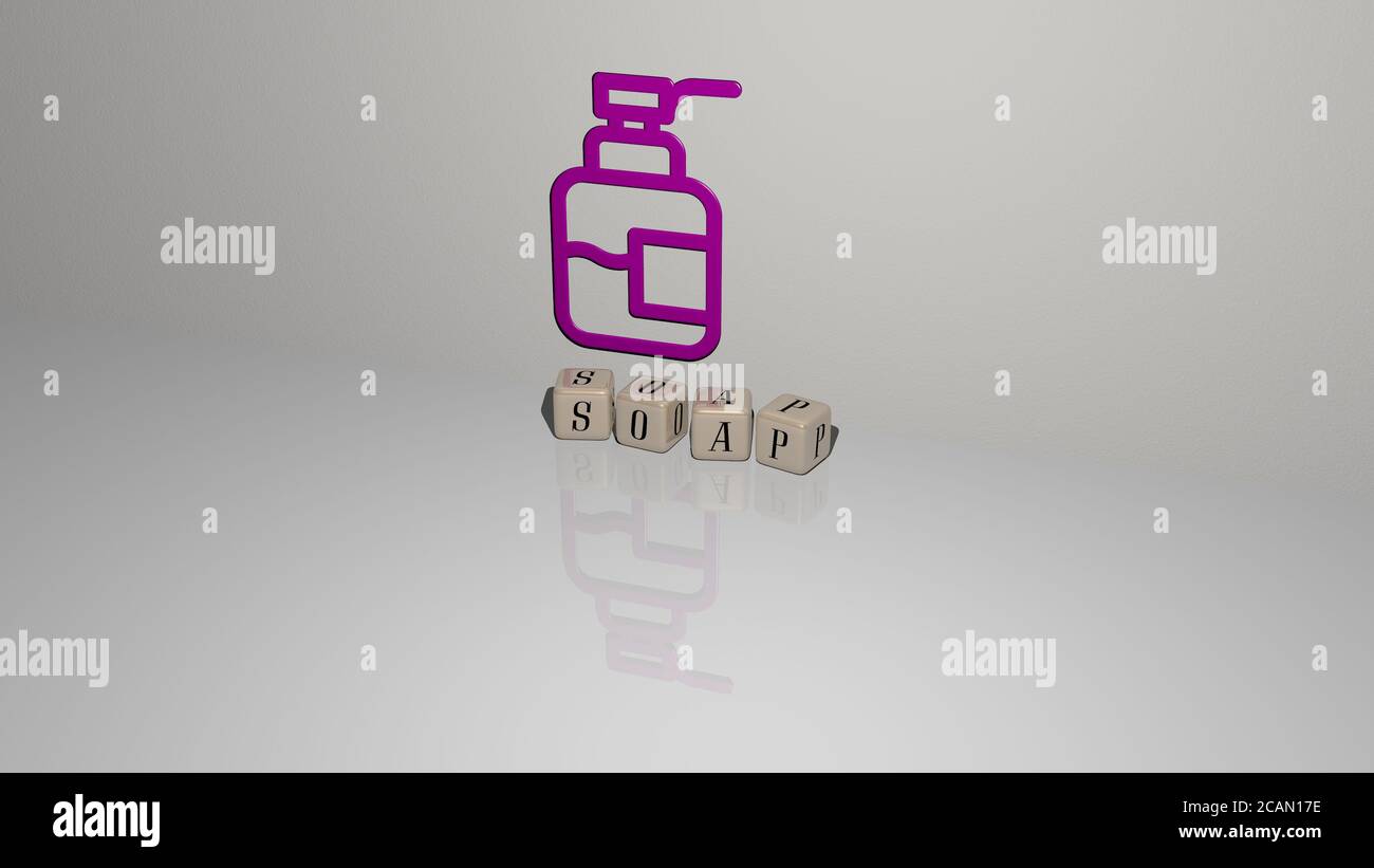 soap text of cubic dice letters on the floor and 3D icon on the wall ...