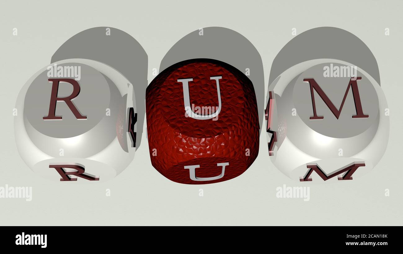 rum text by cubic dice letters - 3D illustration for alcohol and ...