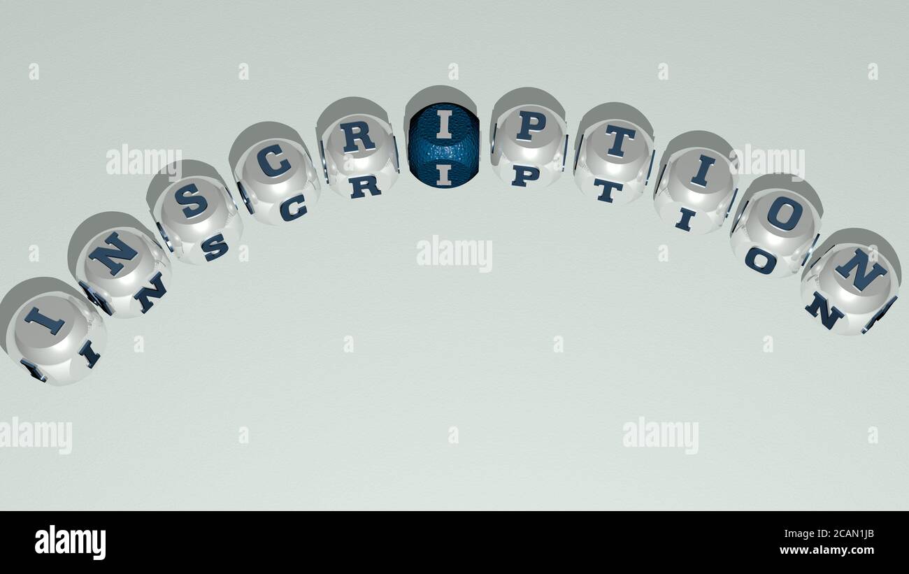 INSCRIPTION curved text of cubic dice letters - 3D illustration for ...