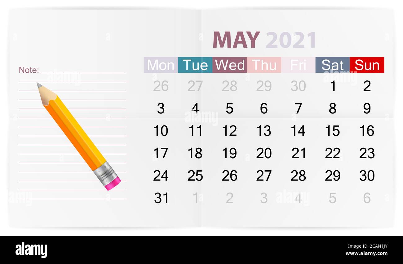 Calendar May 2021 on a white background. Vector illustration Stock ...