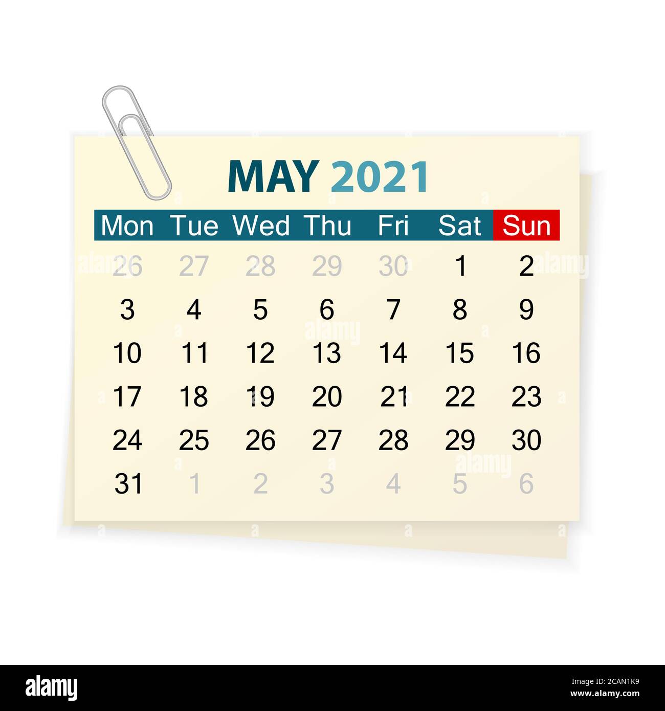 Calendar May 2021 on a white background. Vector illustration Stock ...