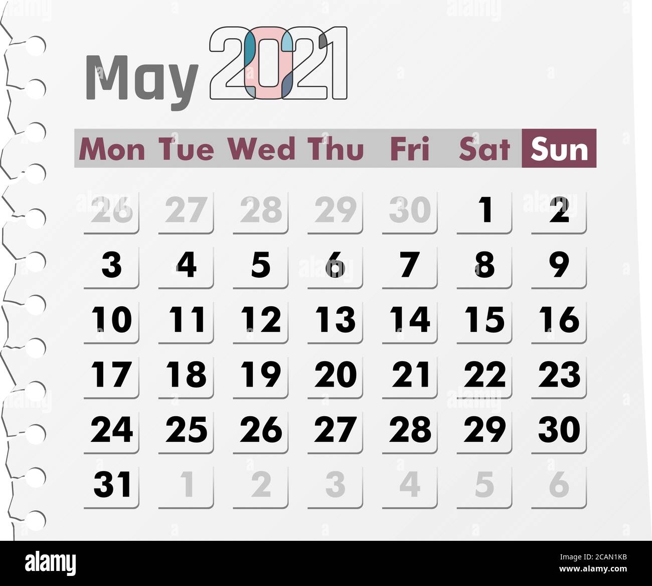 Calendar May 2021 on a white background. Vector illustration Stock ...