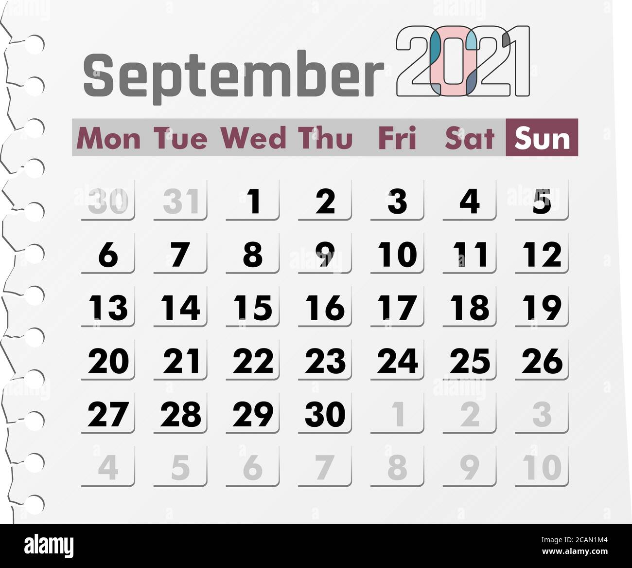 Calendar September 2021 on a white background. Vector illustration ...