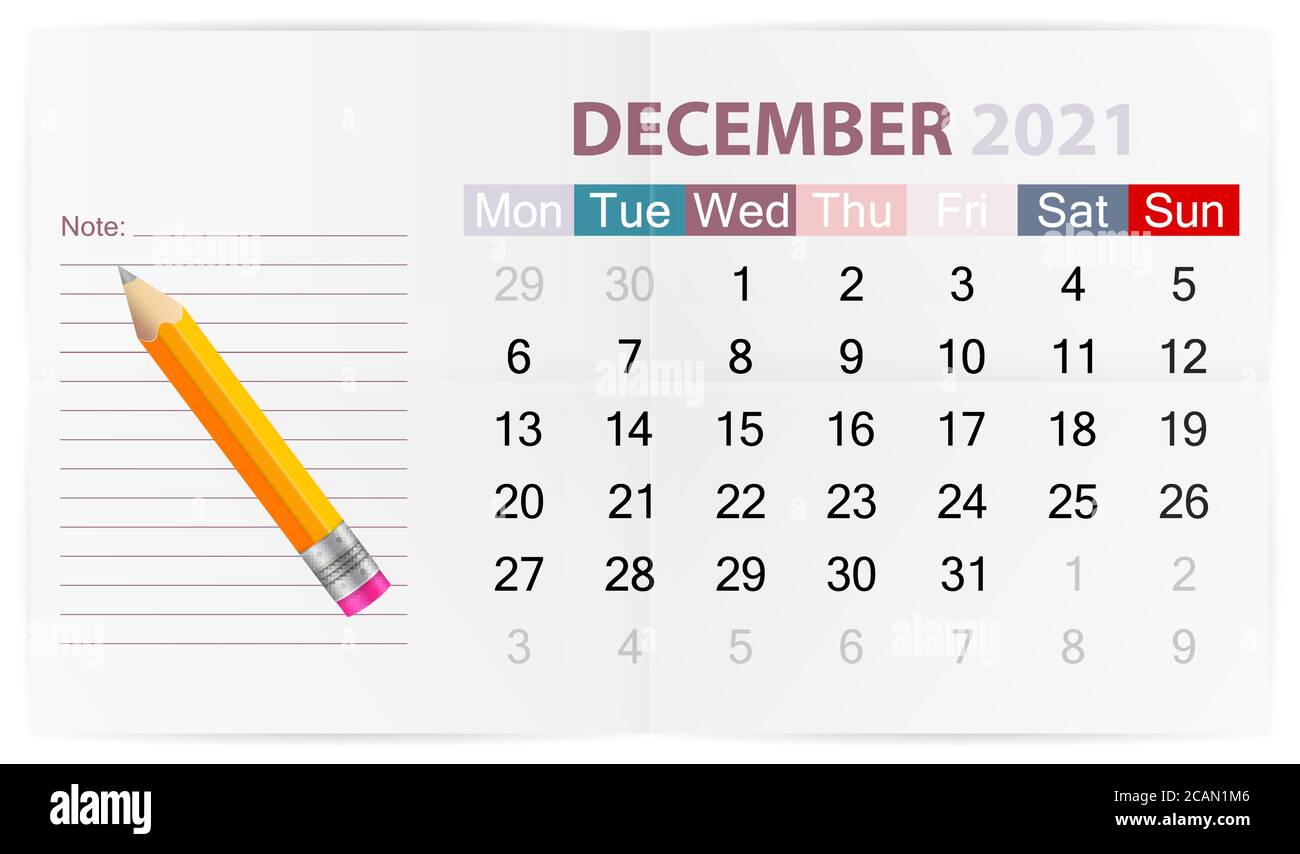 Calendar December 2021 on a white background. Vector illustration Stock ...