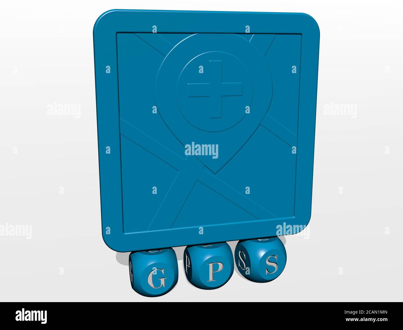 GPS cubic letters with 3D icon on the top - 3D illustration for map and ...
