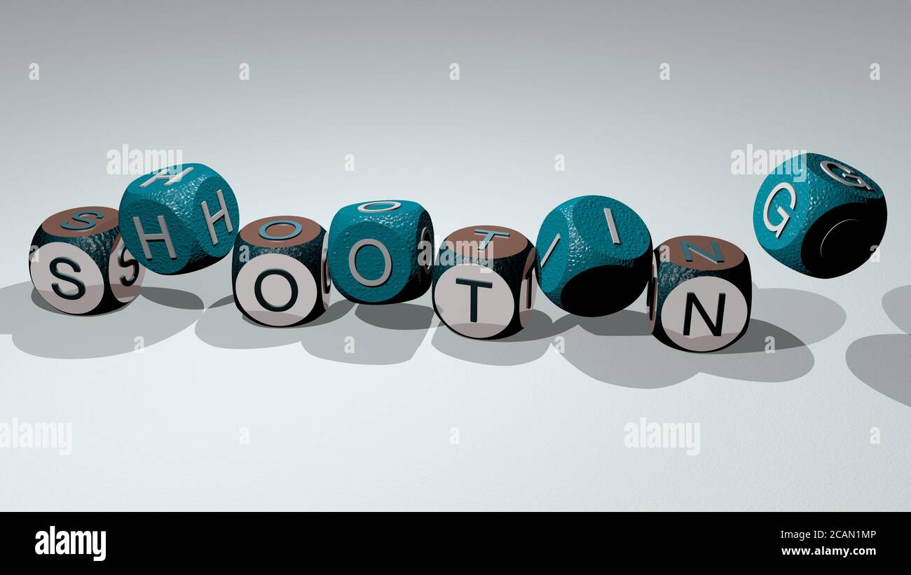 SHOOTING text by dancing dice letters - 3D illustration for background ...