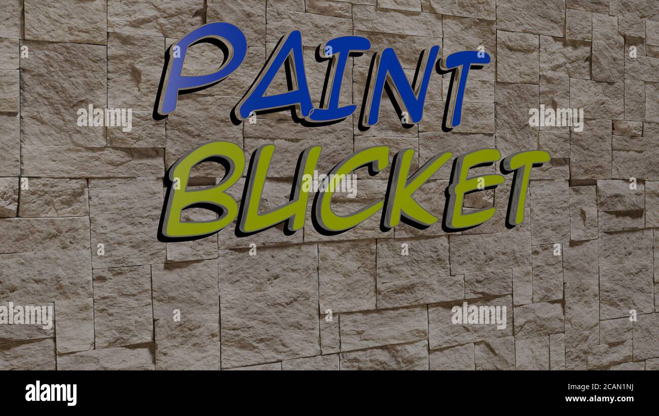 paint bucket text on textured wall - 3D illustration for background and ...