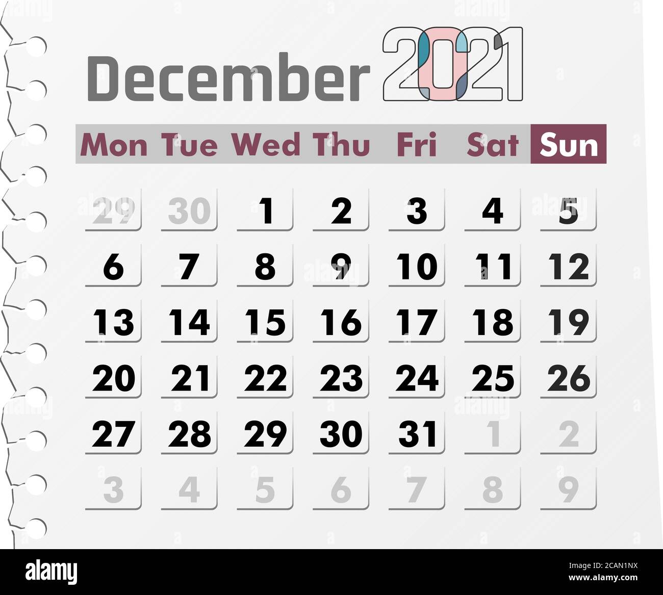 Calendar December 2021 on a white background. Vector illustration Stock ...
