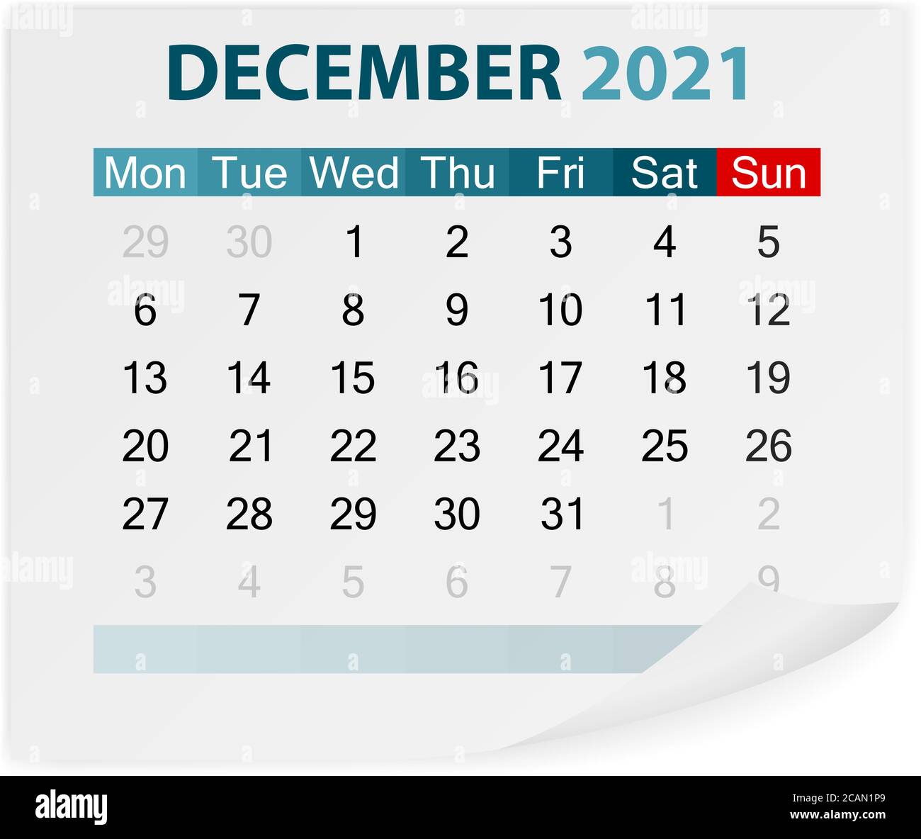 Calendar December 2021 on a white background. Vector illustration Stock ...
