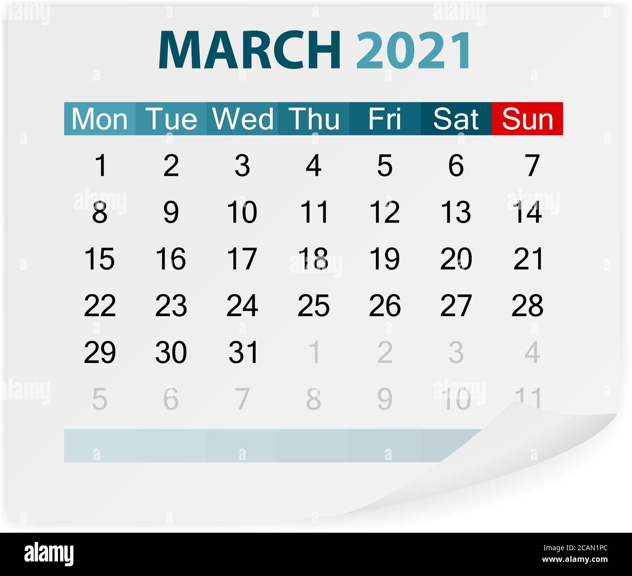 Calendar March 2021 on a white background. Vector illustration Stock ...