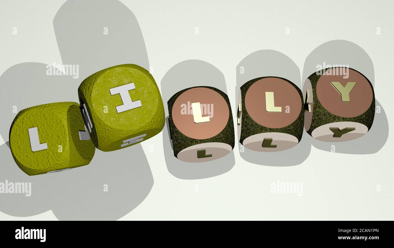 lilly text by dancing dice letters - 3D illustration for flower and ...