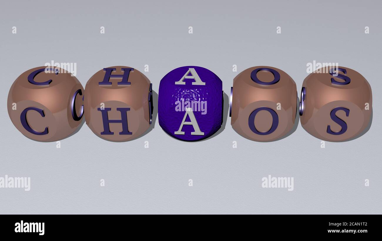 CHAOS text by cubic dice letters - 3D illustration for abstract and ...