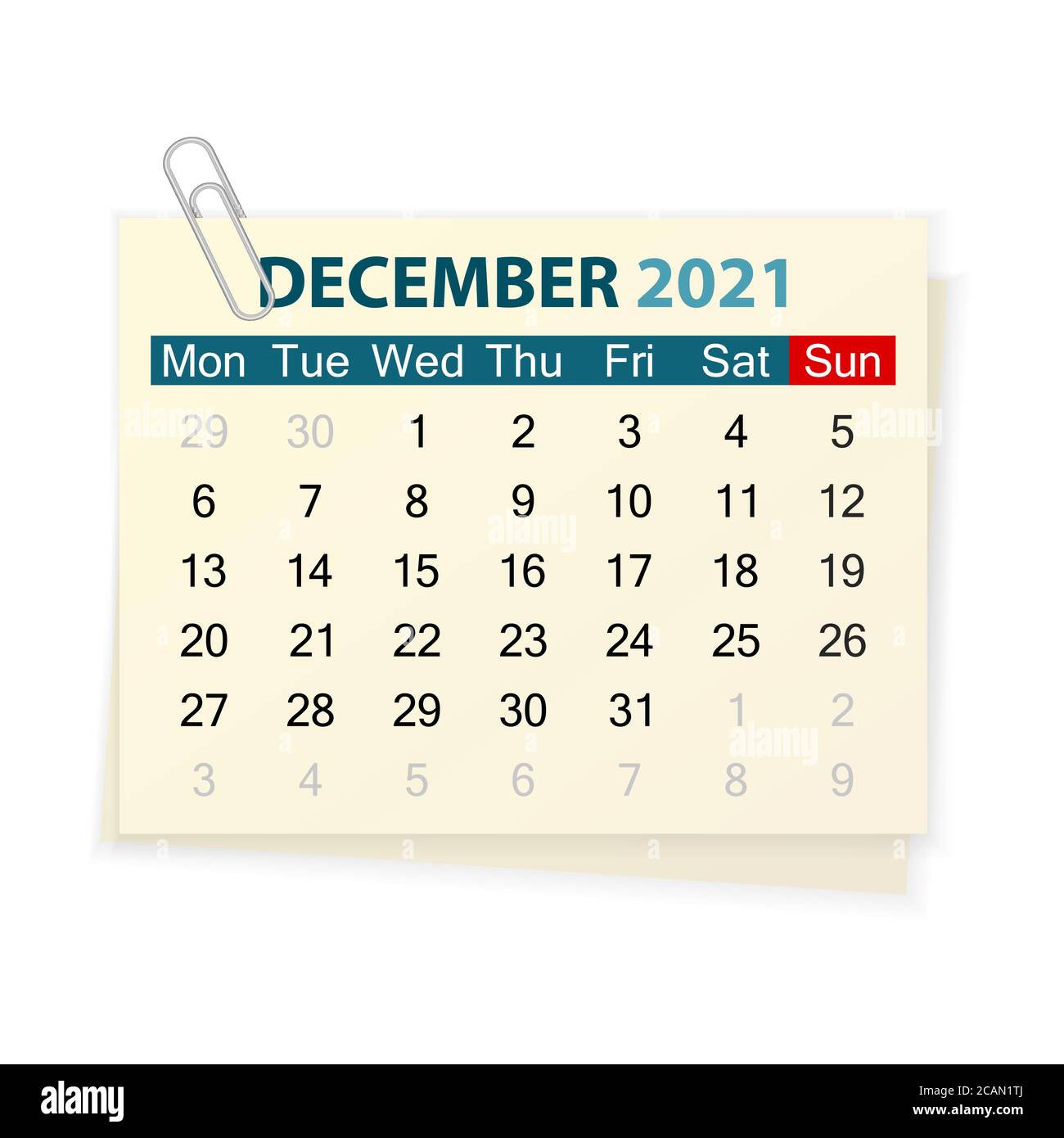 Calendar December 2021 on a white background. Vector illustration Stock ...