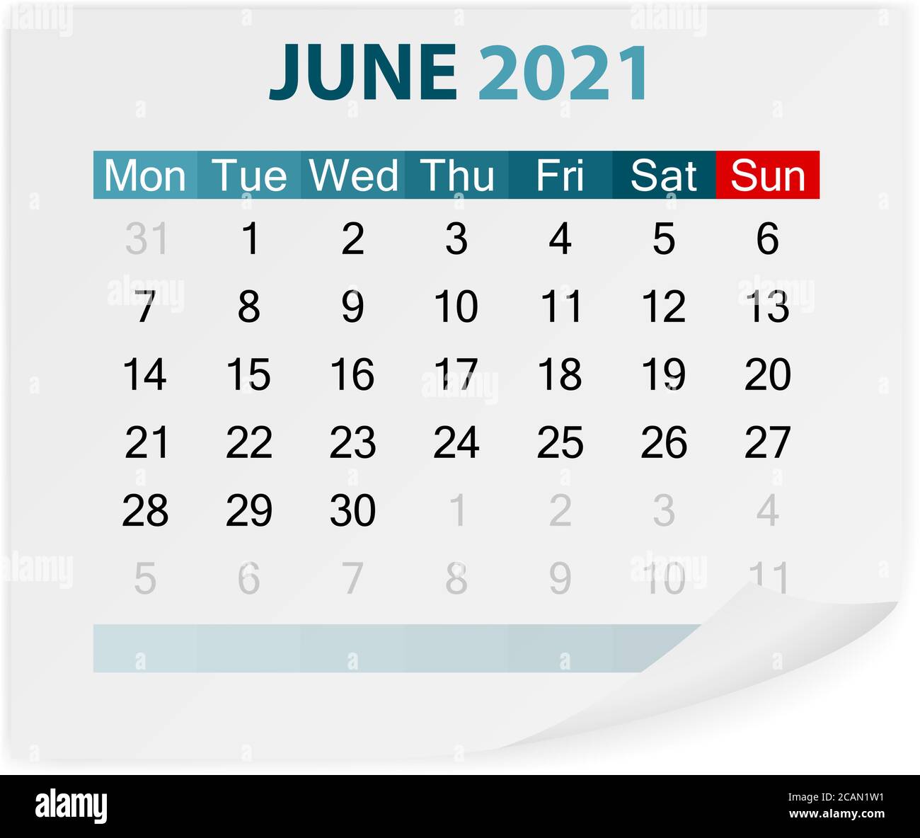 Calendar June 2021 on a white background. Vector illustration Stock ...