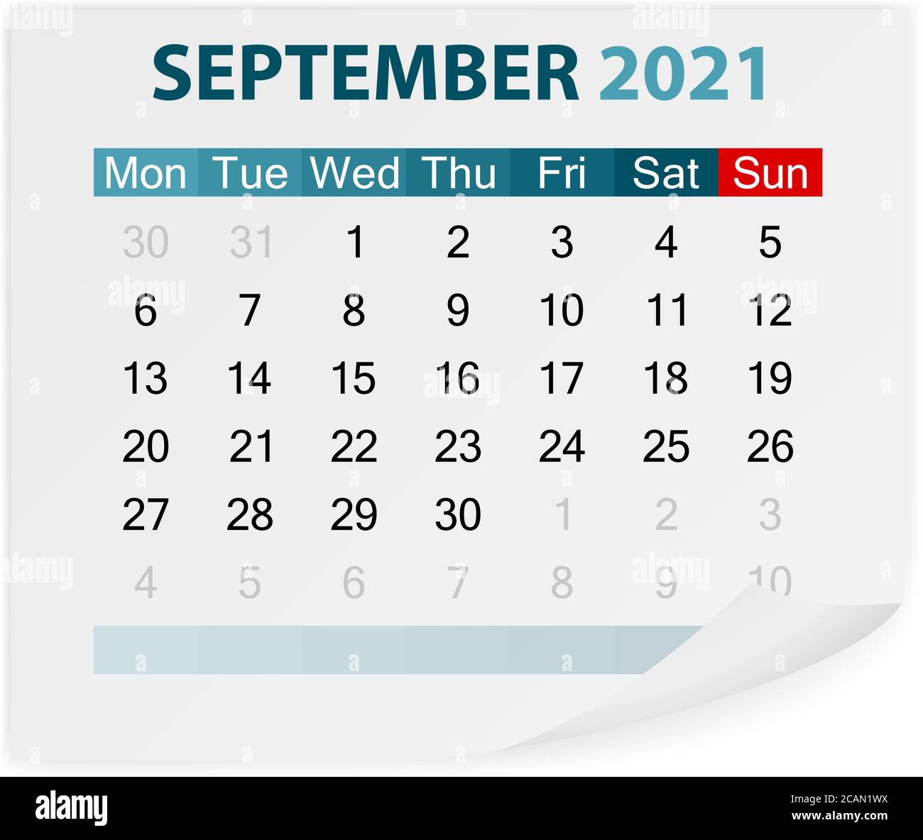 Calendar September 2021 on a white background. Vector illustration ...
