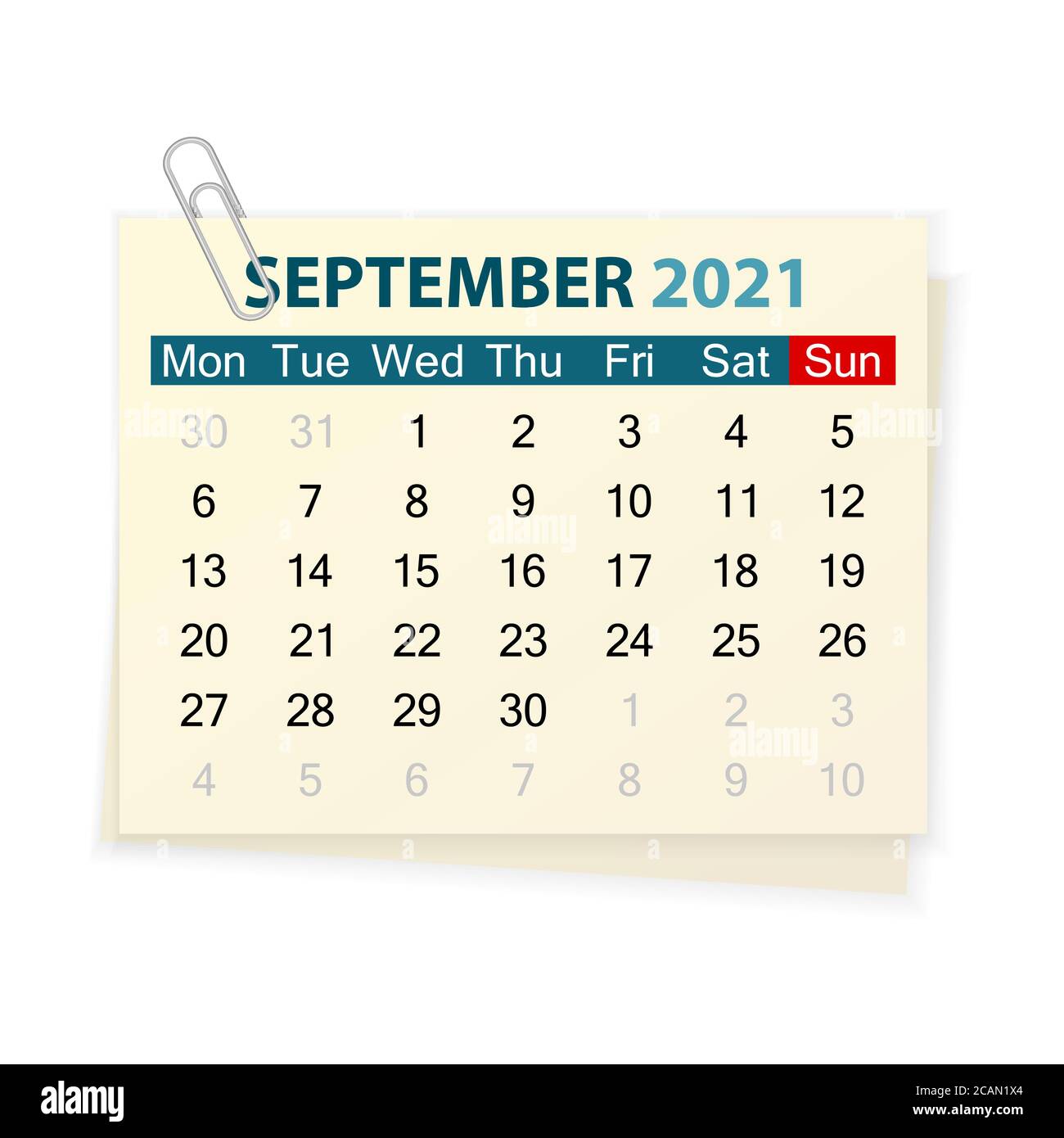 Calendar September 2021 on a white background. Vector illustration ...