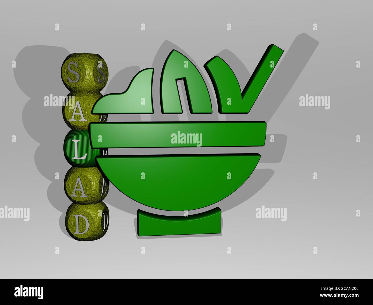 SALAD 3D icon and dice letter text - 3D illustration for food and ...