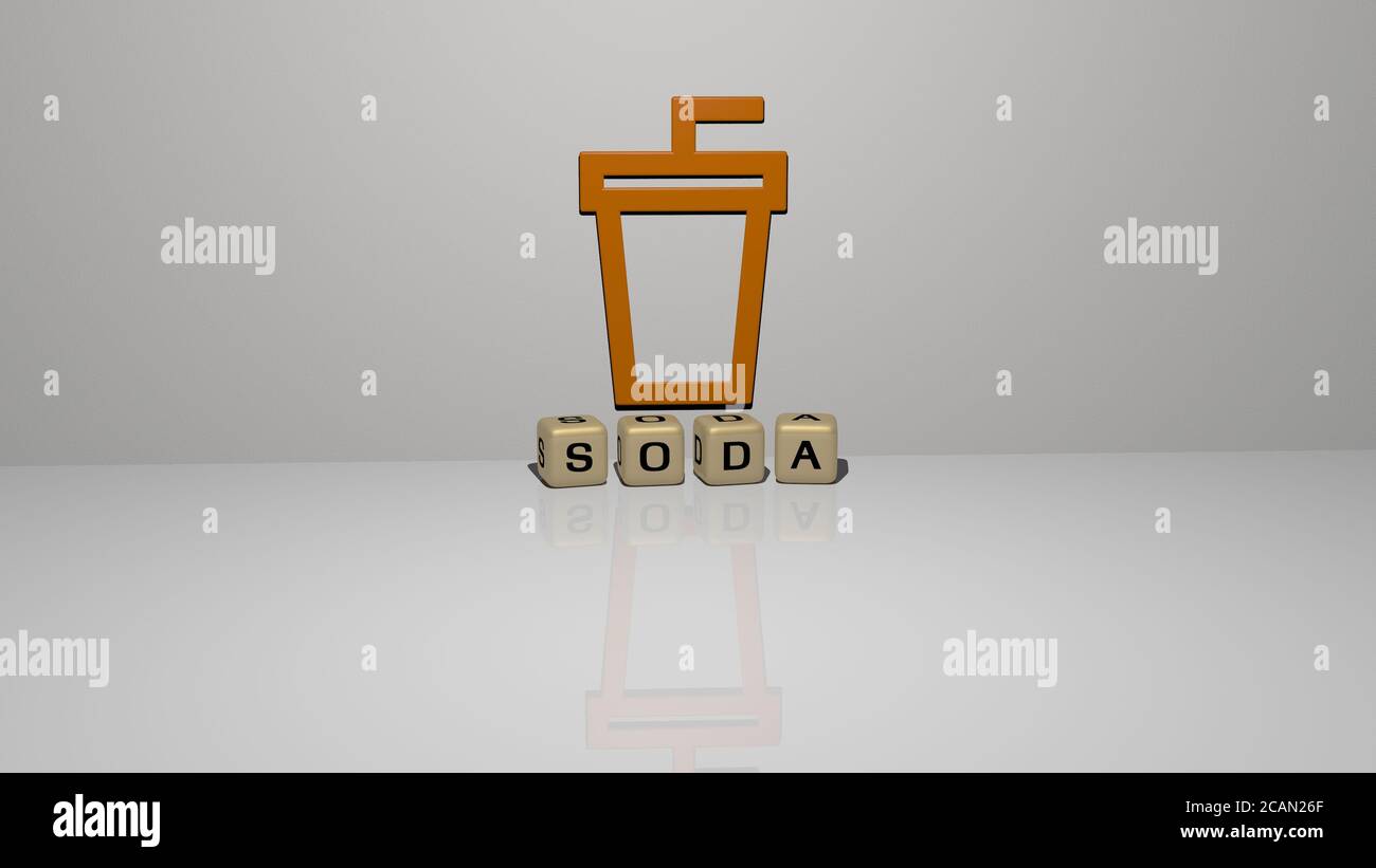 SODA text of cubic dice letters on the floor and 3D icon on the wall ...