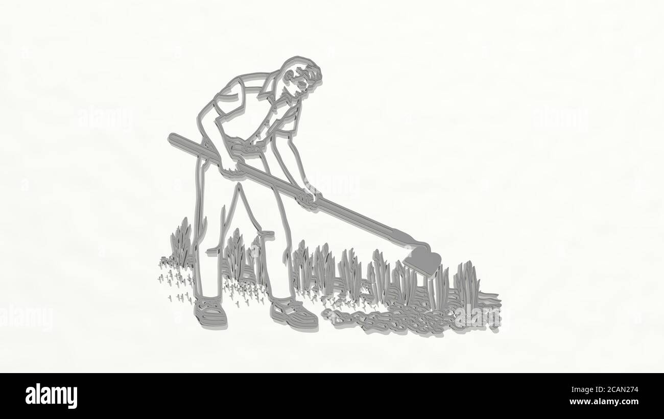 man ploughing 3D drawing icon - 3D illustration for field and ...