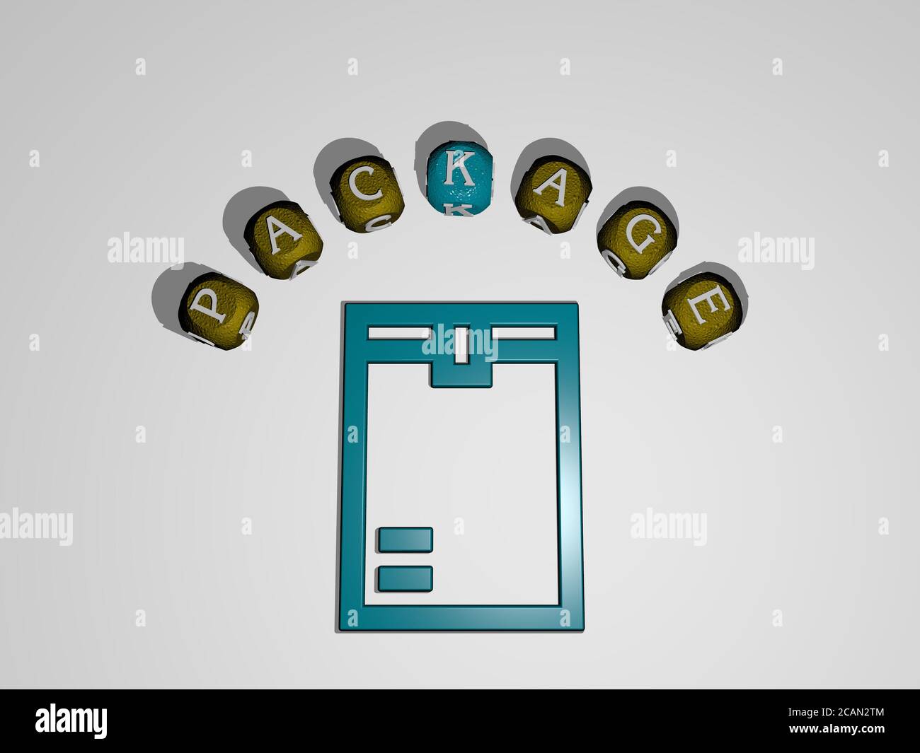 package icon surrounded by the text of individual letters - 3D ...