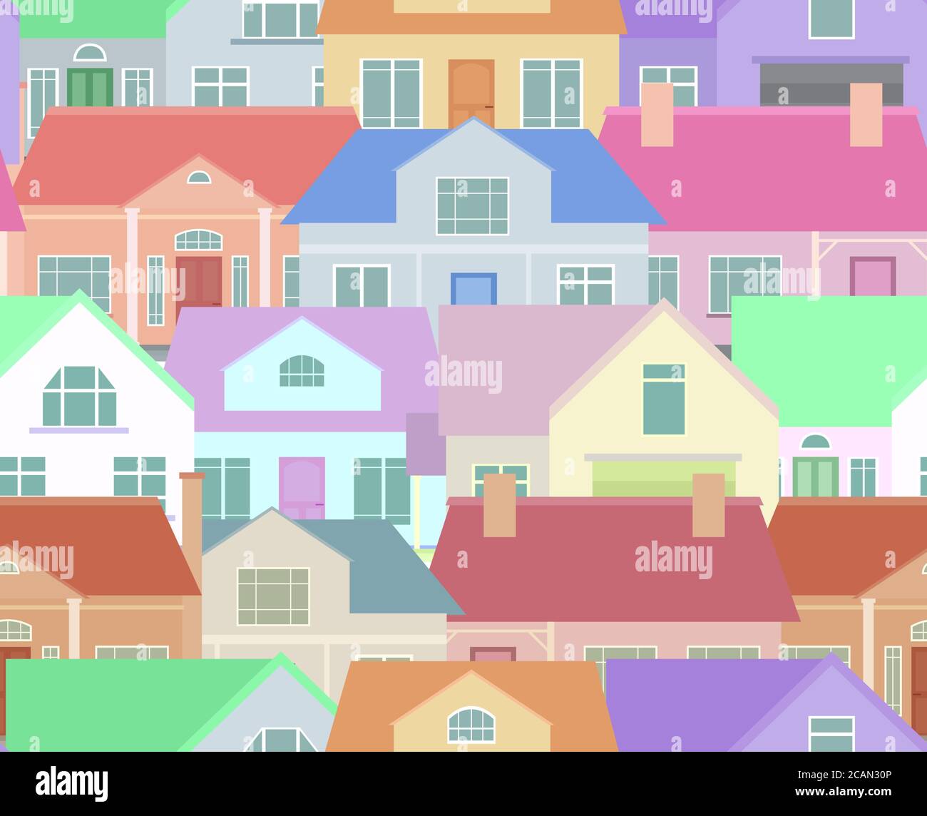 Seamless texture with flat countryside houses. Background for packaging ...