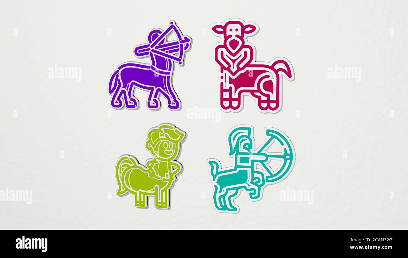 CENTAUR colorful set of icons - 3D illustration for ancient and art ...