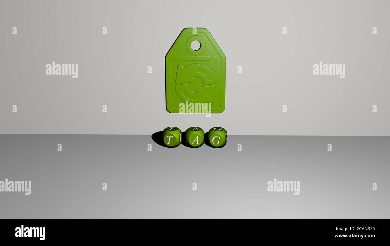 tag 3D icon on the wall and text of cubic alphabets on the floor - 3D ...