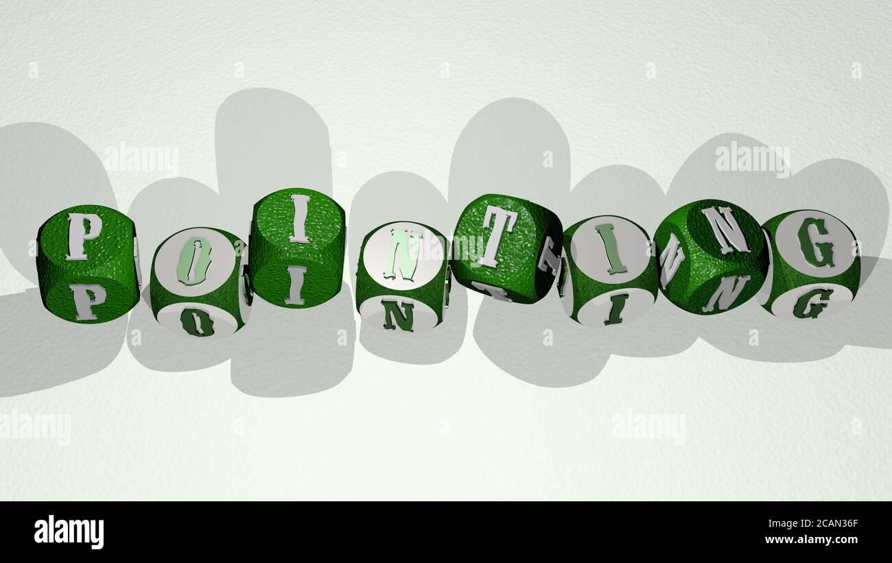 pointing text by dancing dice letters - 3D illustration for background ...