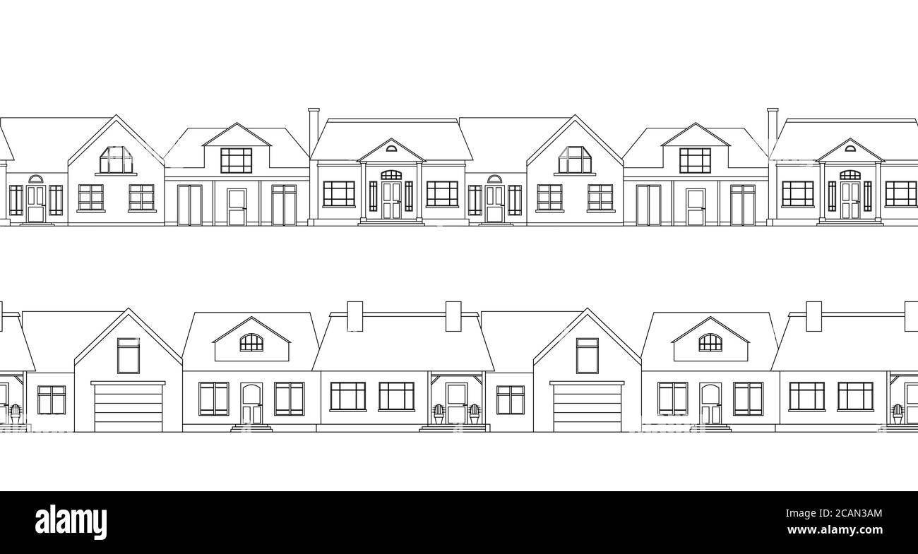 Seamless border with contour country houses. Vector element for the ...