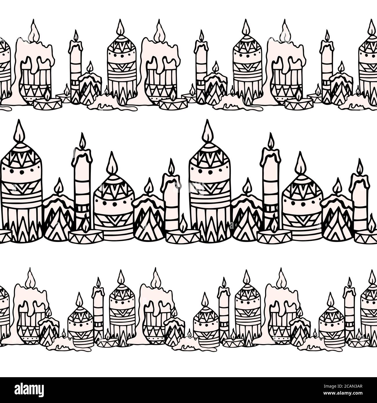 Seamless doodle border with candle and boho pattern. Vector element for ...