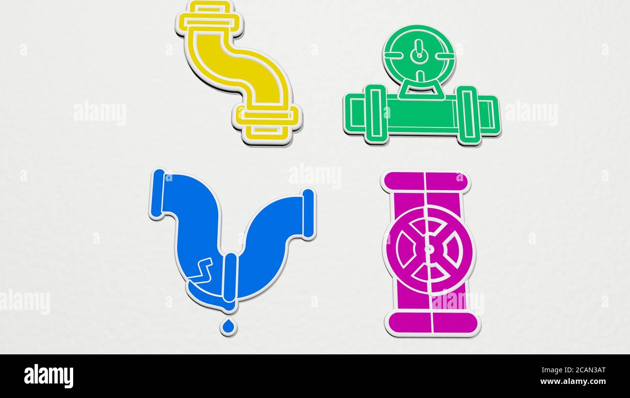 pipes colorful set of icons - 3D illustration for construction and ...